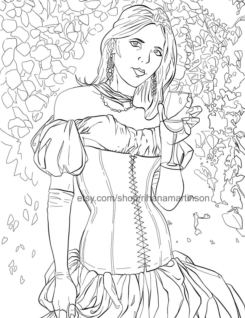 Printable Adult Coloring Book Page Gothic Fantasy Art Woman - Etsy