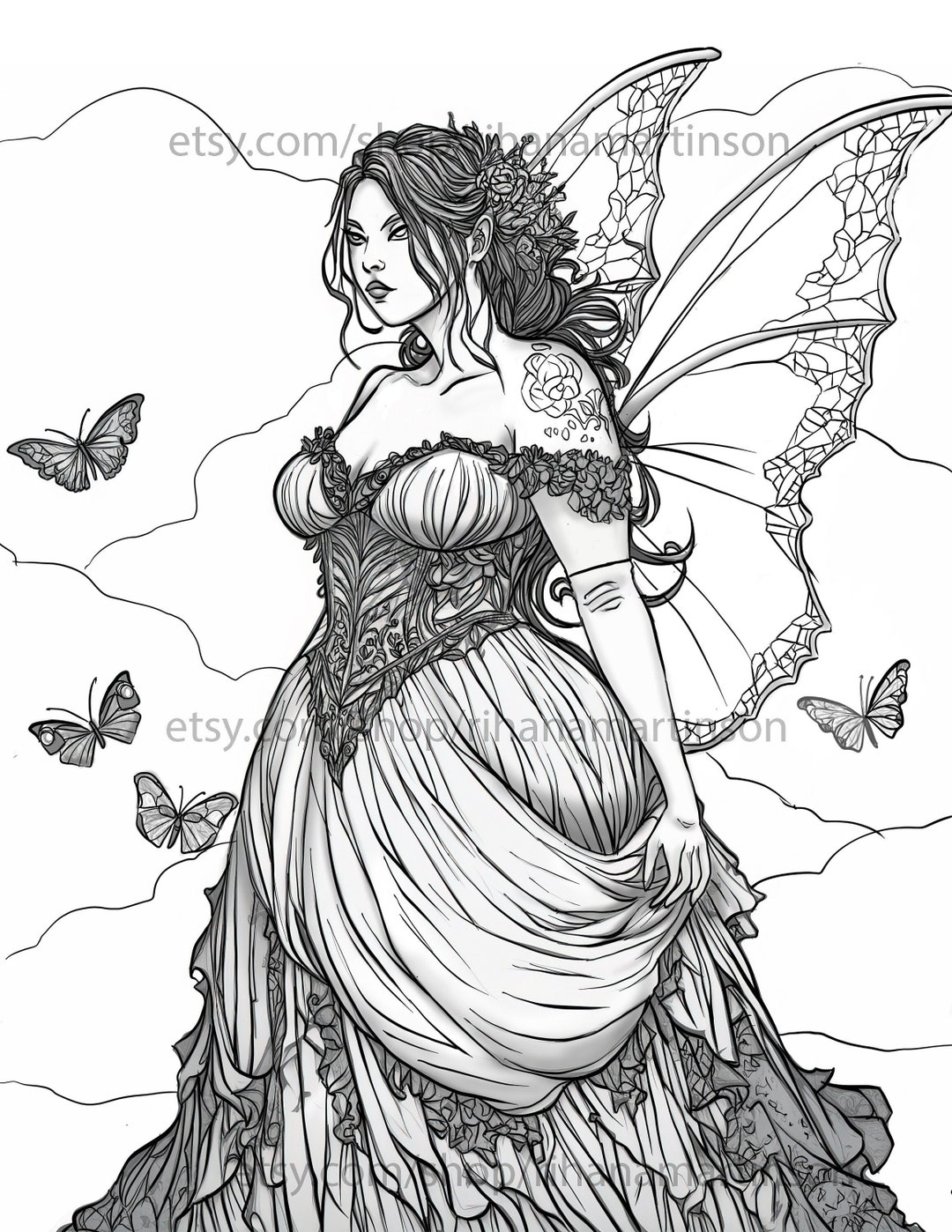 Gothic Fairy Printable Adult Coloring Book Page - Etsy