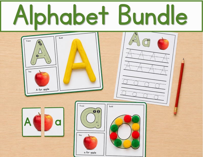 Alphabet Bundle: Trace, Build, Say Mats, Matching Cards, Tracing ...
