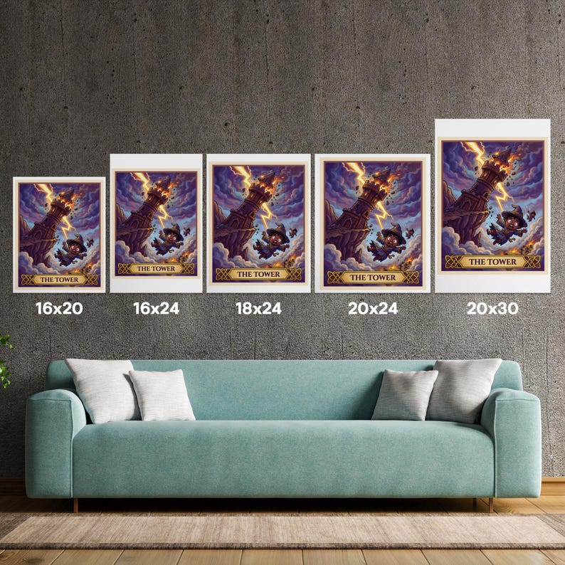 The Tower Tarot Card Print | Chibi Wizard Fantasy Wall Art (digital ...