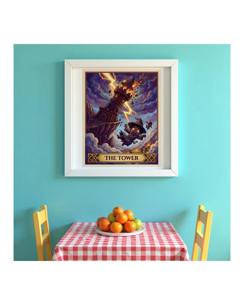 The Tower Tarot Card Print | Chibi Wizard Fantasy Wall Art (digital ...