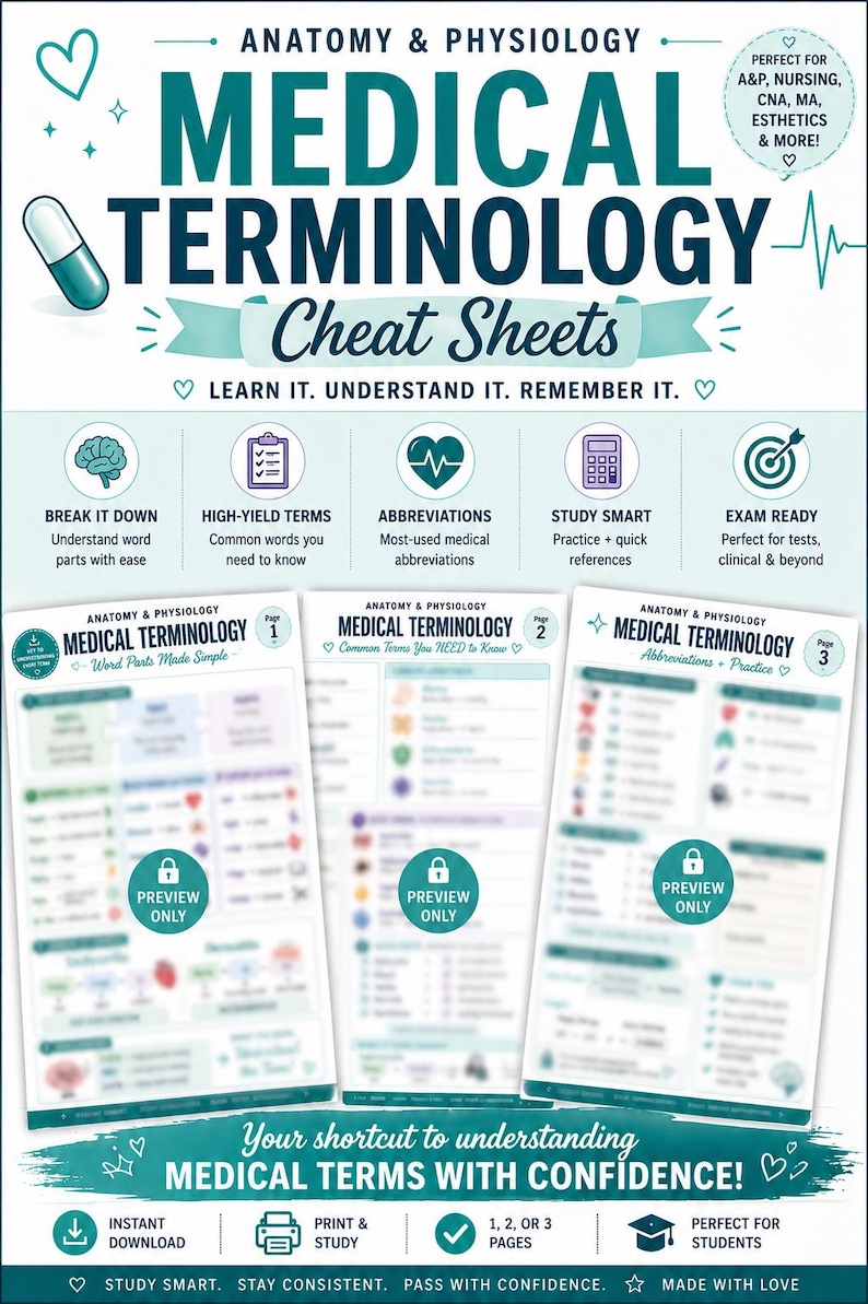 Medical Terminology Cheat Sheet | Anatomy, Nursing, Esthetician Study ...