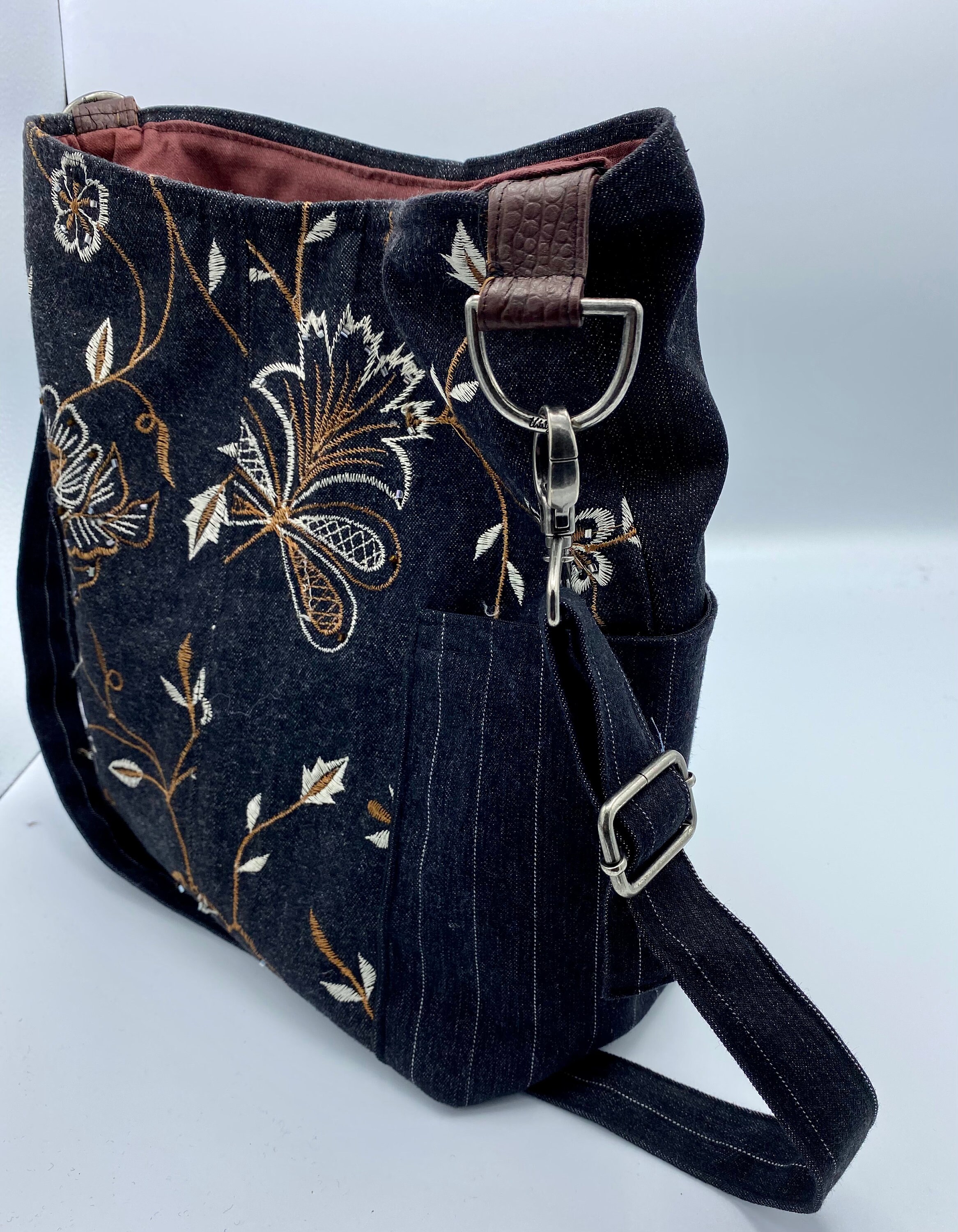 Recycled Jean Purse With Embroidery and Adjustable Strap - Etsy