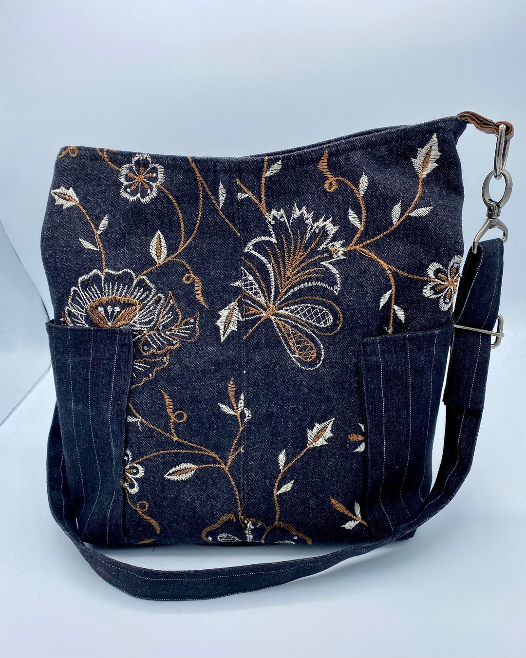 Recycled Jean Purse With Embroidery and Adjustable Strap - Etsy
