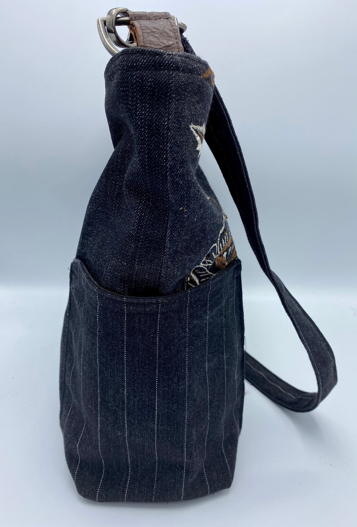 Recycled Jean Purse With Embroidery and Adjustable Strap - Etsy