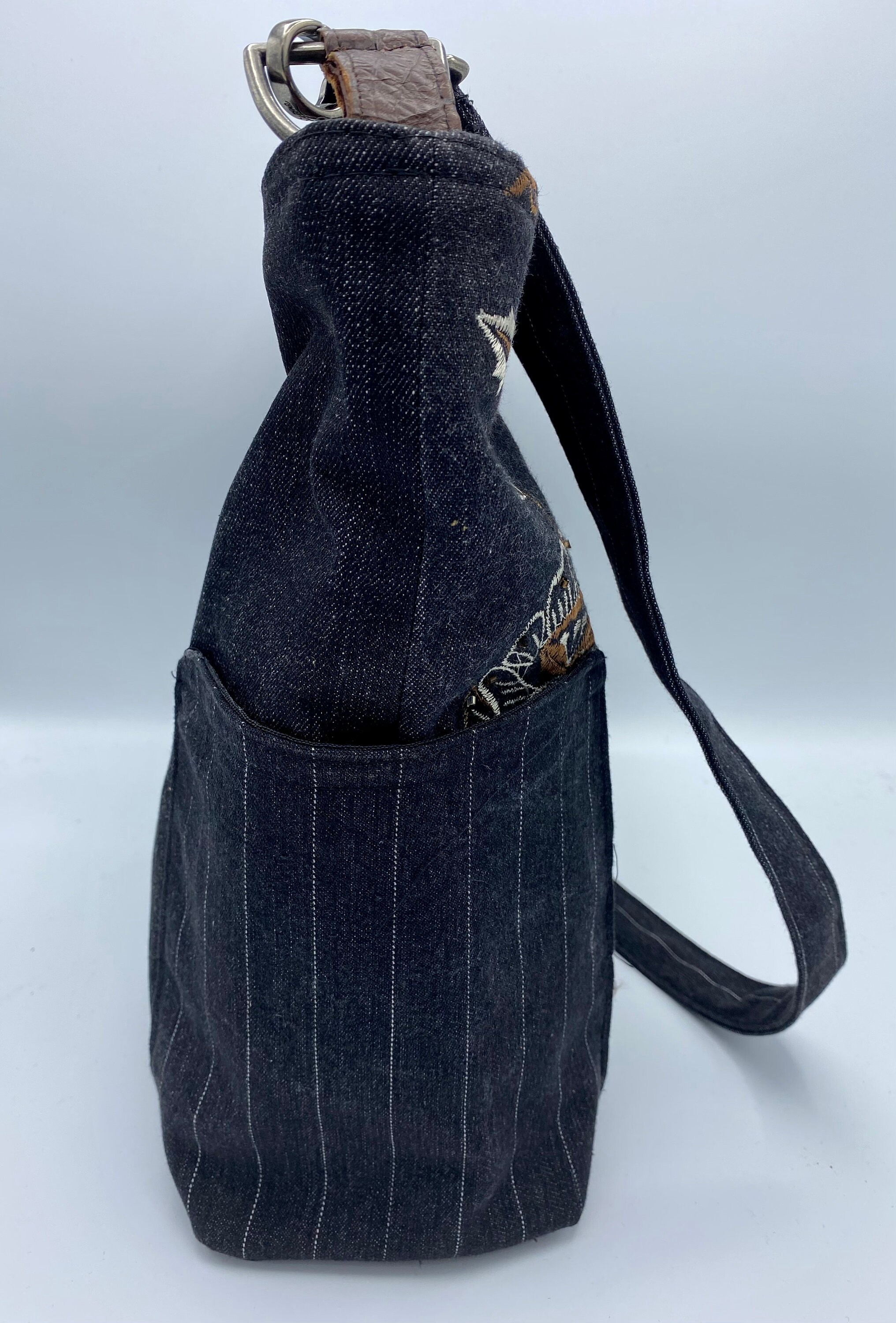 Recycled Jean Purse With Embroidery and Adjustable Strap - Etsy