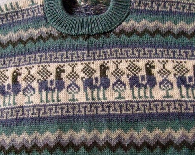Alpaca Wool** Sweater - Andes Alpaca Tribal Design - Greens/tan/gray ...