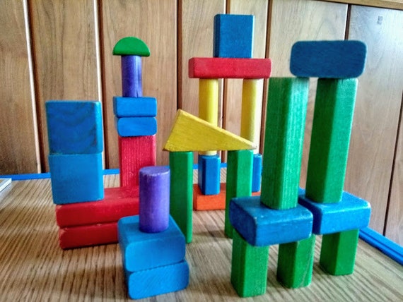 Vintage Wooden Blocks Classic Toy Building Blocks Lot of | Etsy