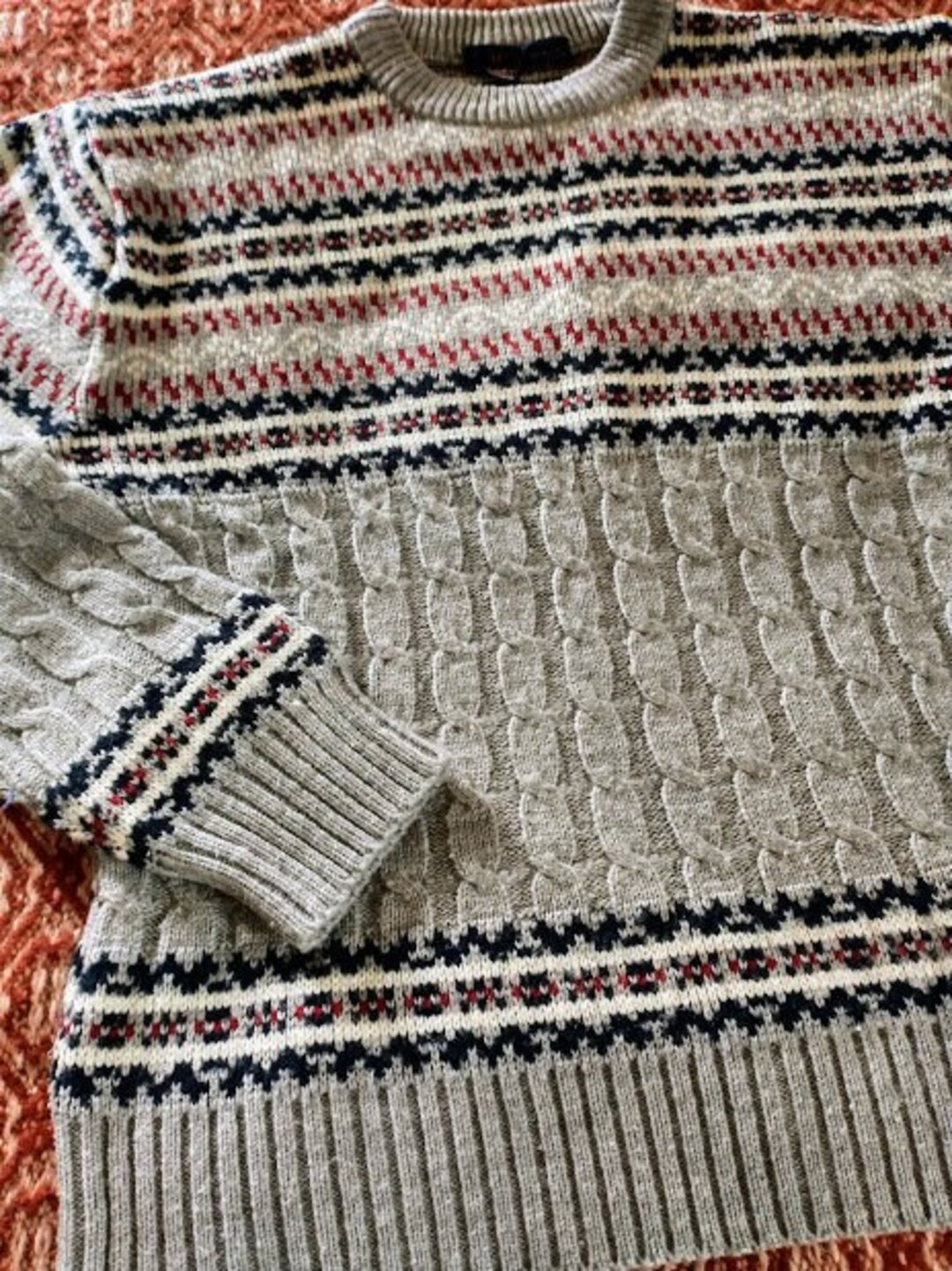 SALE !! Nordic* Fair Isle Sweater - Cable Knit - Ladies Medium - Etsy