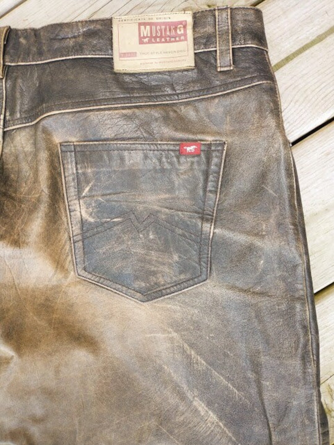 Sale RARE Mustang Buffalo Leather Biker Pants Heavy Worn Supple From ...