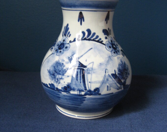 DELFT Blue Dutch Windmill Scene Vase - 5 Inch Tall - Handpainted Made ...