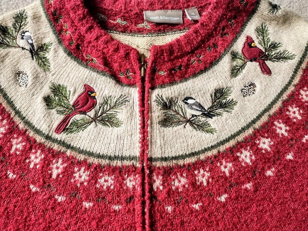 Cardinal Fair Isle Yoke Sweater Red Silk Blend Zip - Etsy