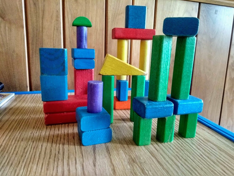 Vintage Wooden Blocks Classic Toy Building Blocks Lot of | Etsy