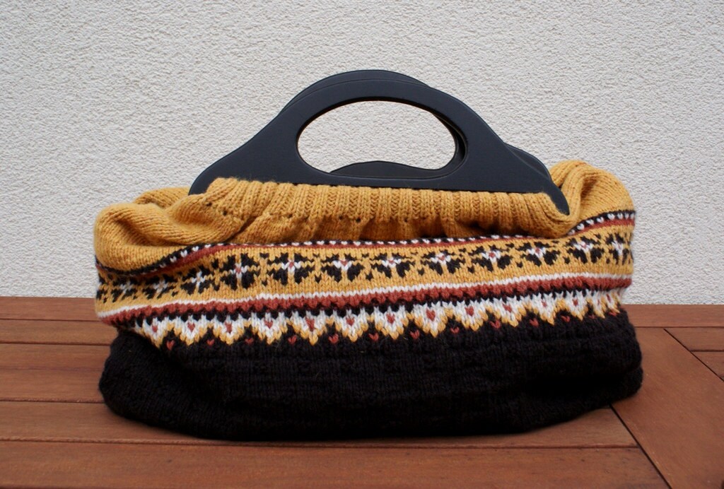 Knitted Bag With Lining/ Wooden Handles/ Hand Knit Bag/ - Etsy