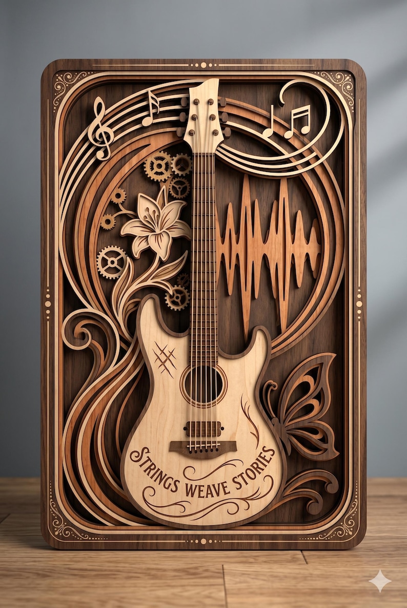 Layered Guitar Laser Cut SVG DXF File for Glowforge CNC Wooden Music ...