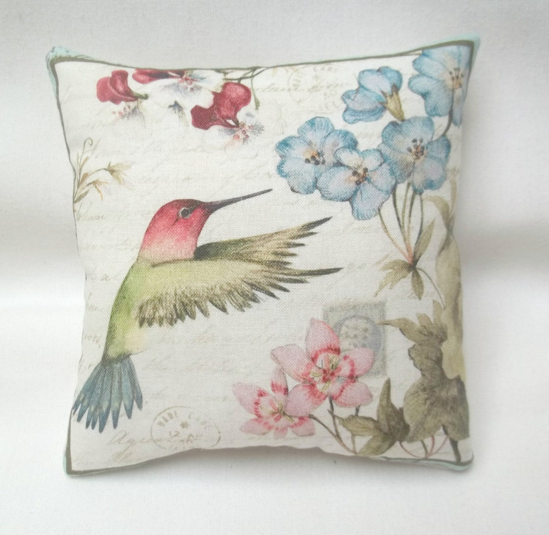 Hummingbird Mini Pillow, Small Pillow Tuck, Cotton Print, Summer Decor ...