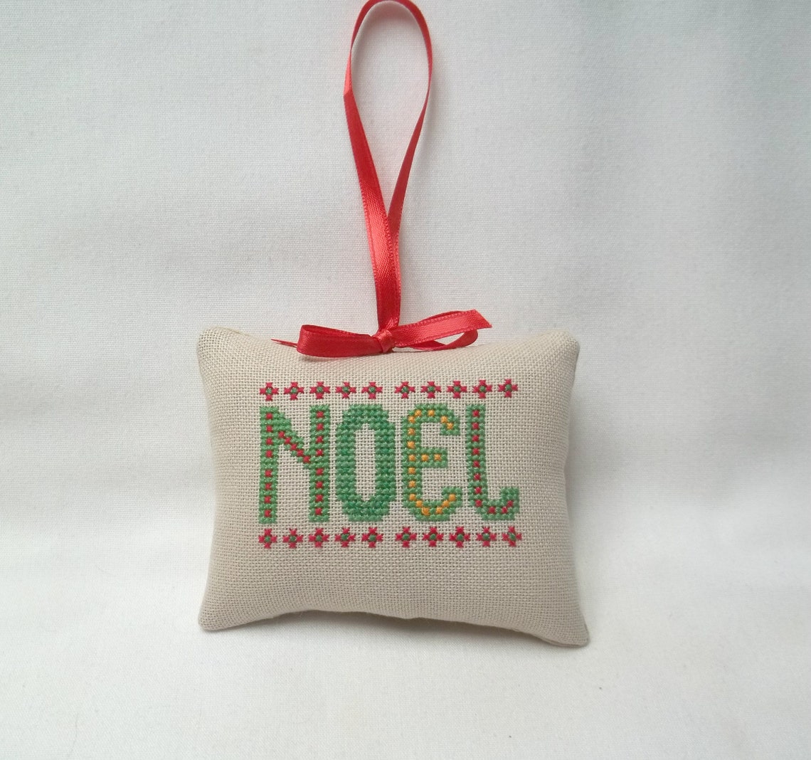 Noel Christmas Ornament Cross Stitch Complete 3 1/2 X 4 - Etsy