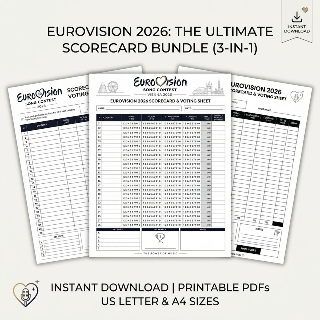 Eurovision 2026 Scorecard Printable | Watch Party Voting Sheet (PDF ...