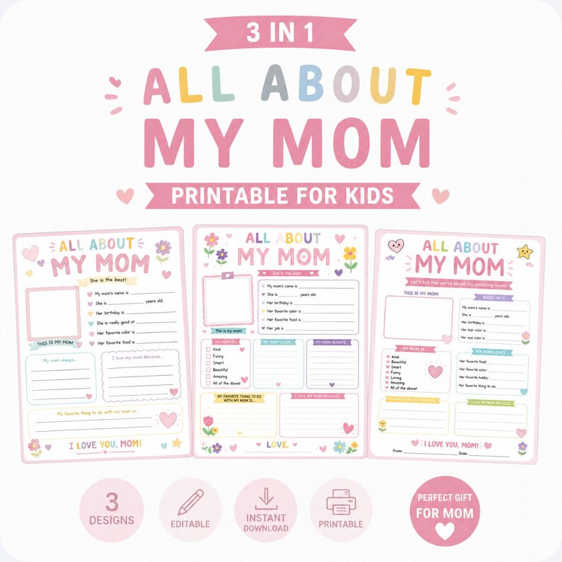 All About My Mom Printable | Mothers Day Questionnaire Preschool | Kids ...