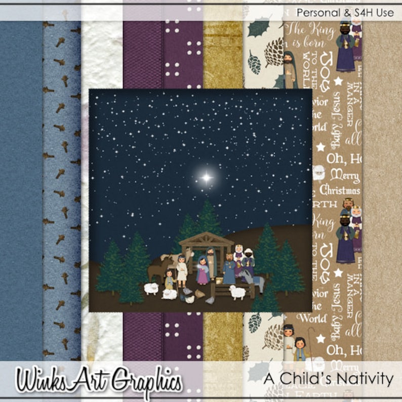 A Child's Nativity Digital Scrapbook Papers - Etsy