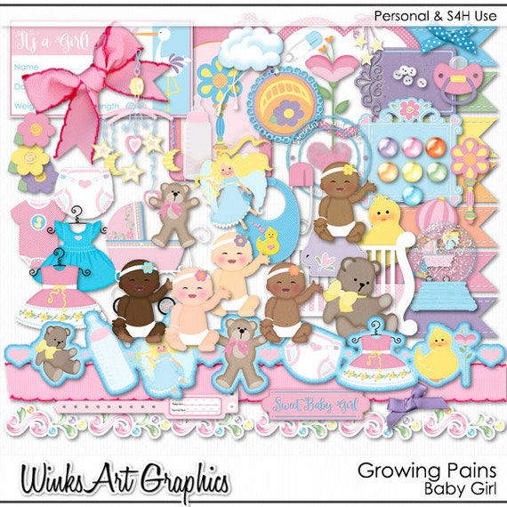 Growing Pains Baby Girl Digital Elements & Clip Art | Etsy