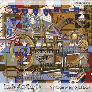 Vintage Memorial Day Digital Printable Scrapbook Papers for Card ...