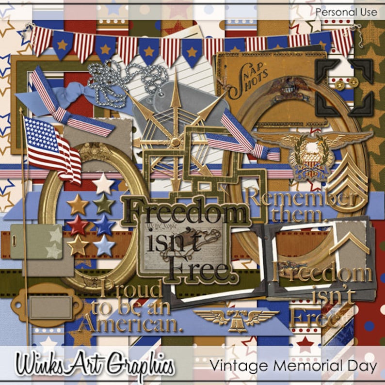 Vintage Memorial Day Digital Printable Scrapbook Papers for Card ...