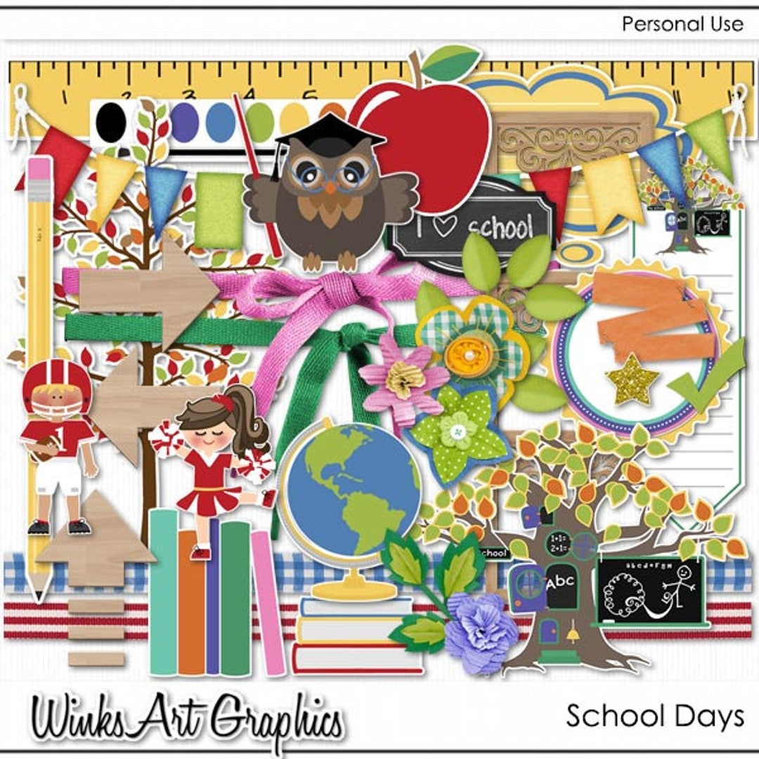School Days Digital Scrapbook Elements - Etsy