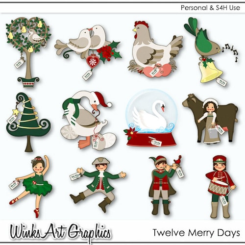 Twelve 12 Days of Christmas Clip Art Graphics Hand-drawn - Etsy