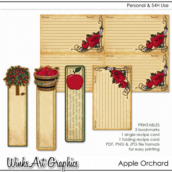 Apple Orchard Digital Printable Recipe Cards & Bookmarks - Etsy