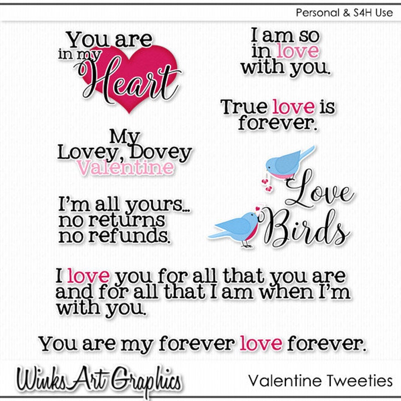 Valentine Tweeties Digital Clip Art, Scrapbooking Elements, and Papers ...
