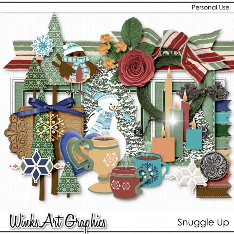 Snuggle up Digital Winter Clip Art, Scrapbook Elements, & Papers - Etsy