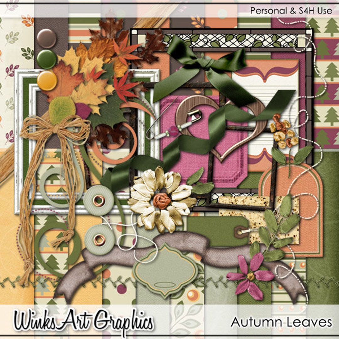 Autumn Leaves Digital Scrapbook Kit: Paper & Embellishments - Etsy