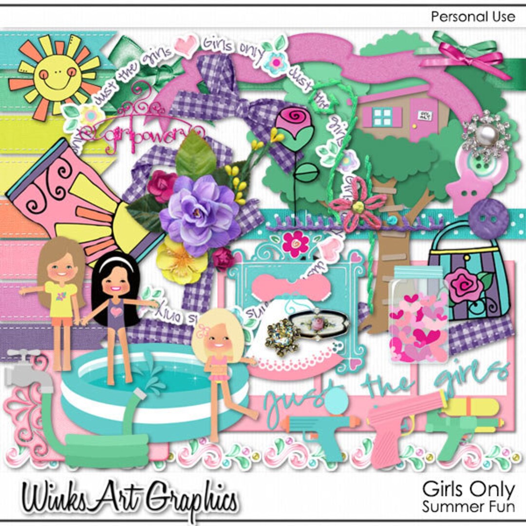 Girls Only Digital Clip Art & Embellishments for Card Making and ...