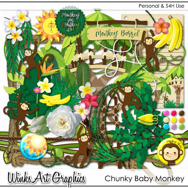 Chunky Baby Monkey Elements - Etsy