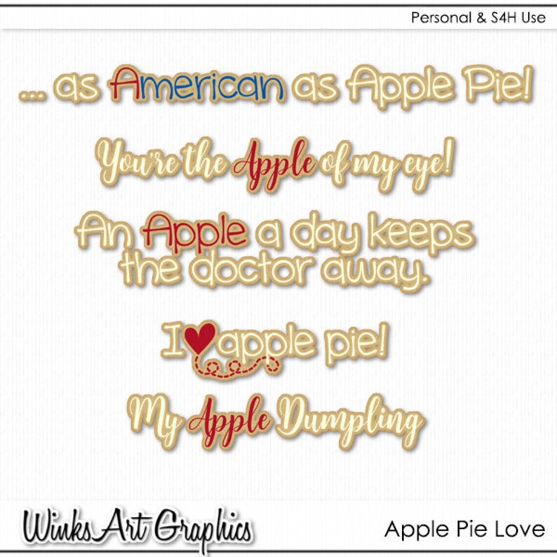 Apple Pie Love Digital Word Art and Flairs for - Etsy