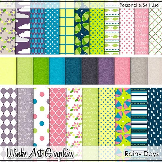 Rainy Days Digital Scrapbook Papers | Etsy