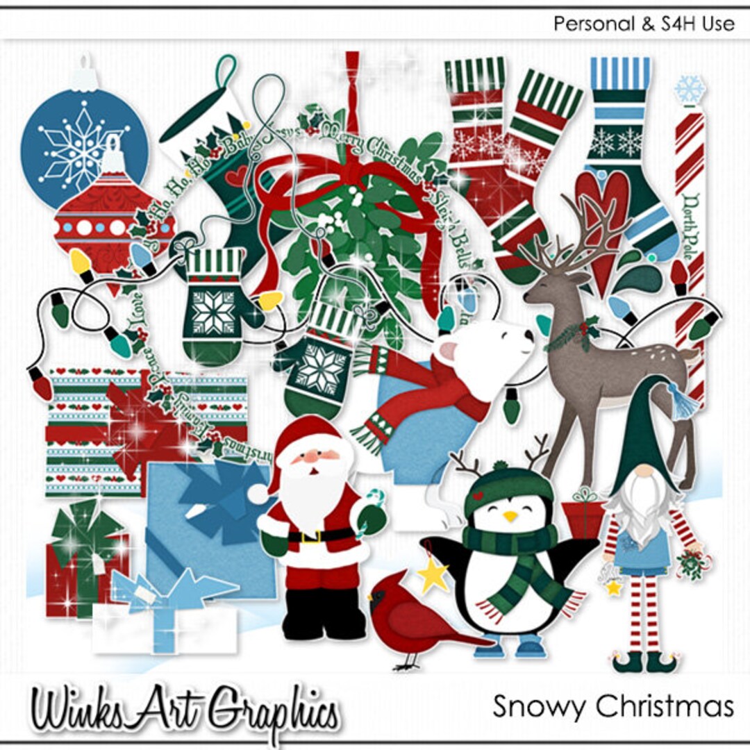 Snowy Christmas Digital Clip Art for Card Creation, Scrapbook Pages ...