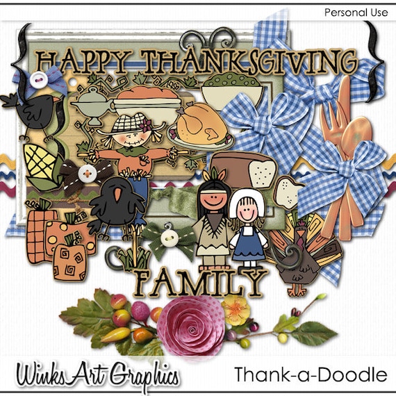 Thank-a-Doodle Digital Clipart & Scrapbook Elements | Etsy