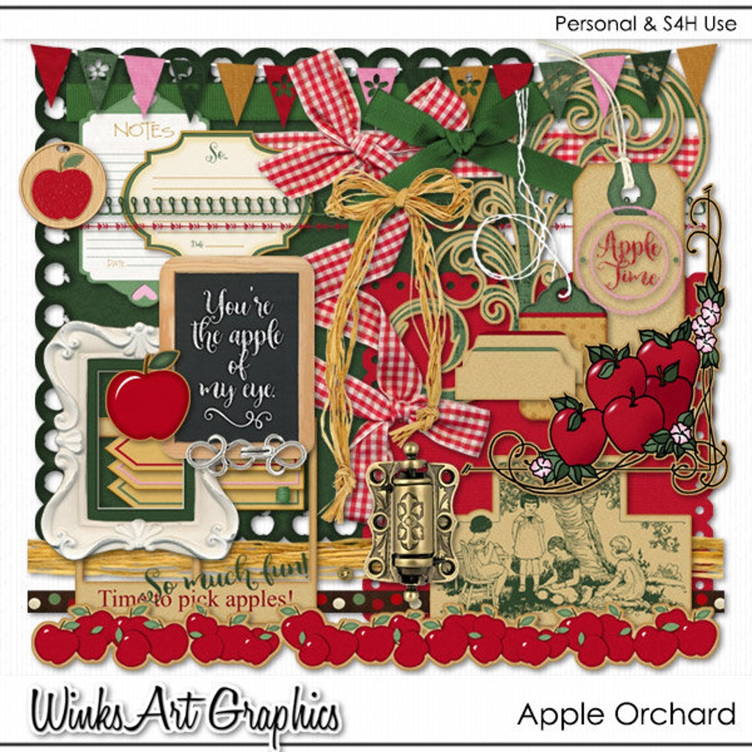 Apple Orchard Digital Scrapbook Elements & Ephemera - Etsy