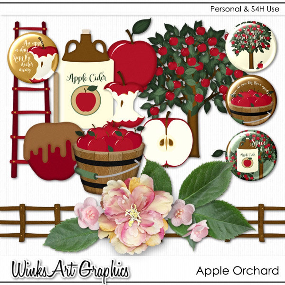 Apple Orchard Digital Clip Art & Scrapbook Elements - Etsy