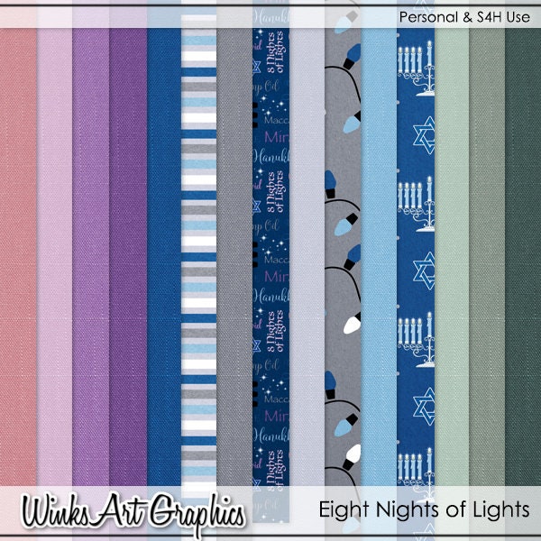 Eight Nights of Lights Hanukkah Digital Papers, Clip Art, Word Art for ...