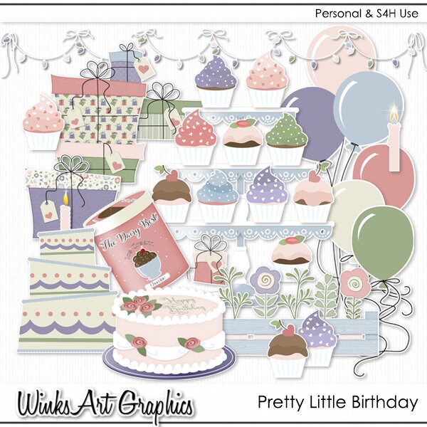 Pretty Little Birthday Digital Clip Art for Scrapbooking, Card Making ...