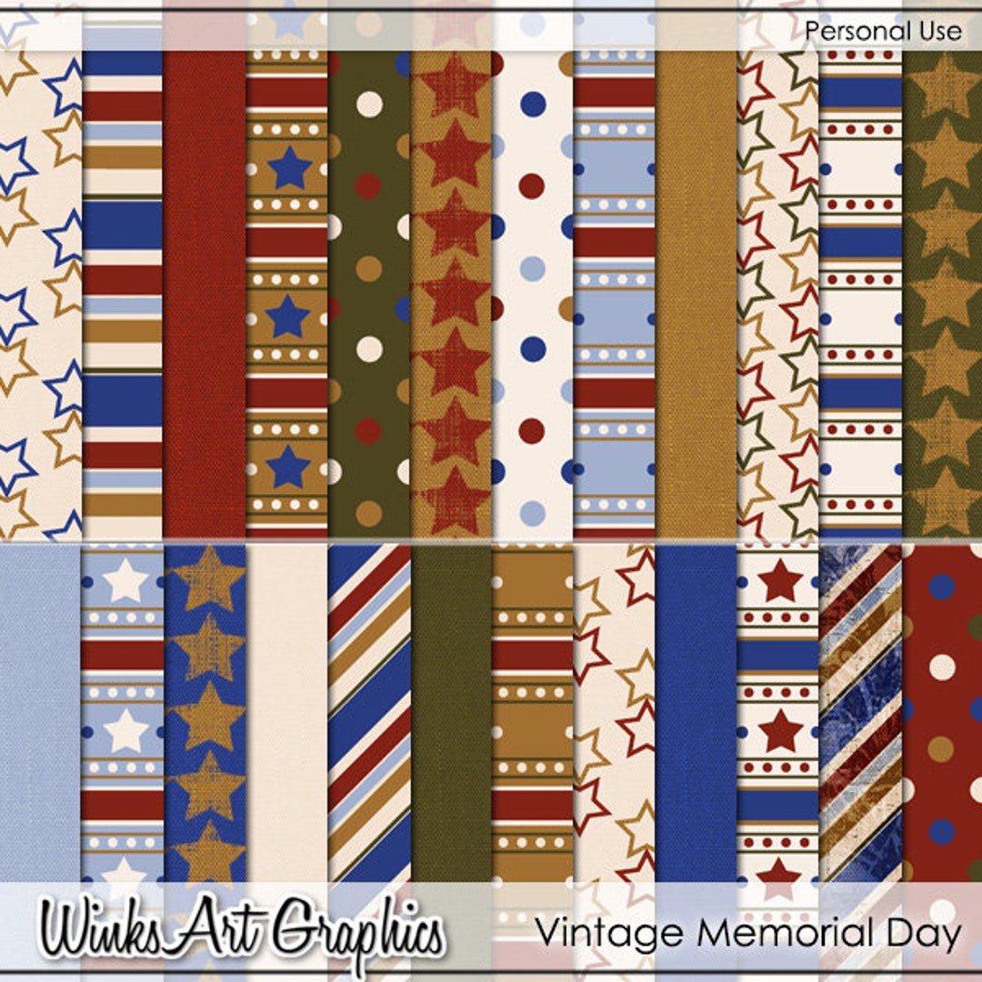 Vintage Memorial Day Digital Printable Scrapbook Papers for Card ...