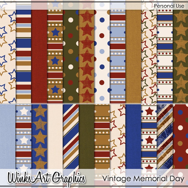 Vintage Memorial Day Digital Printable Scrapbook Papers for Card ...