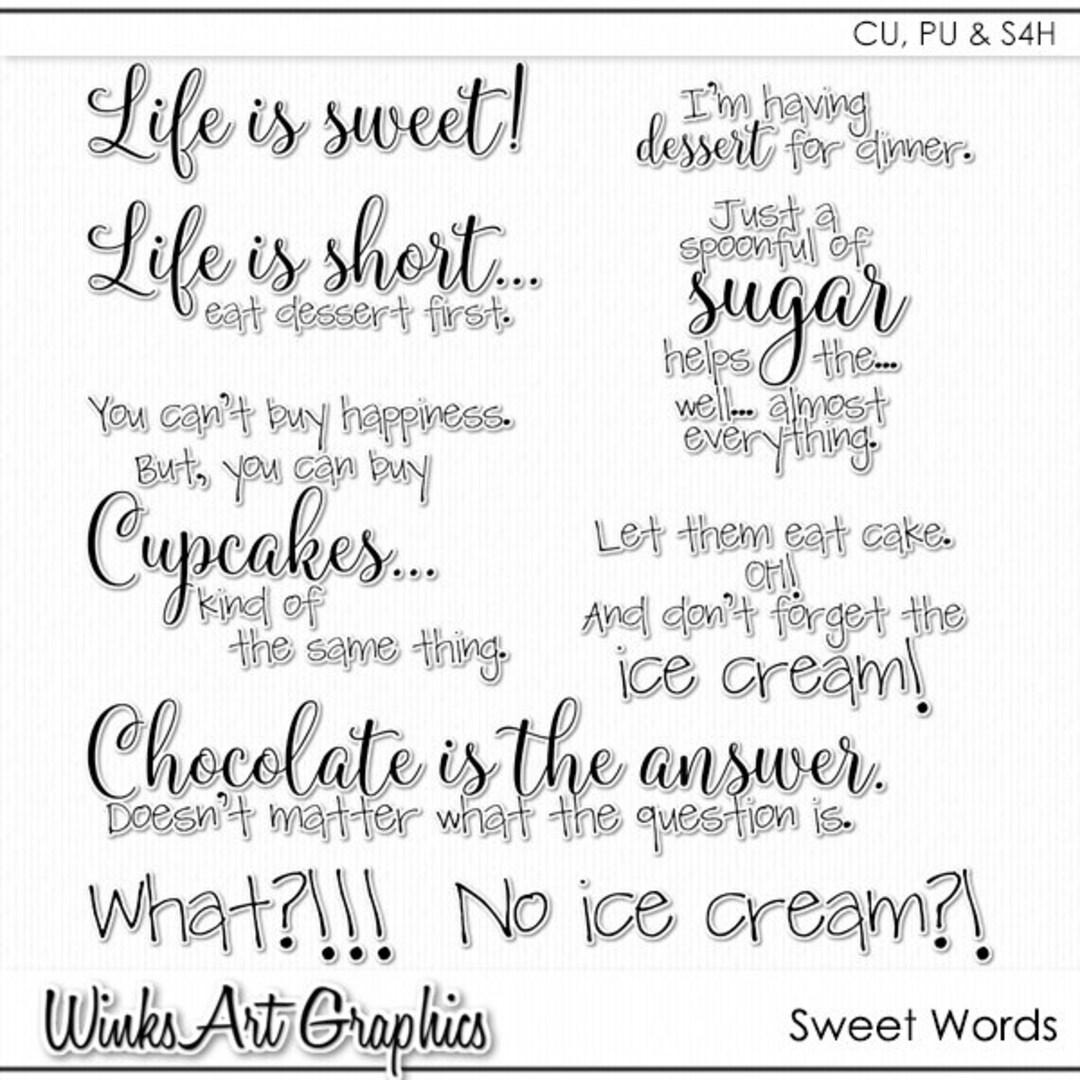 CU Sweet Words for Card Making, Scrapbooking, Paper Crafting ...