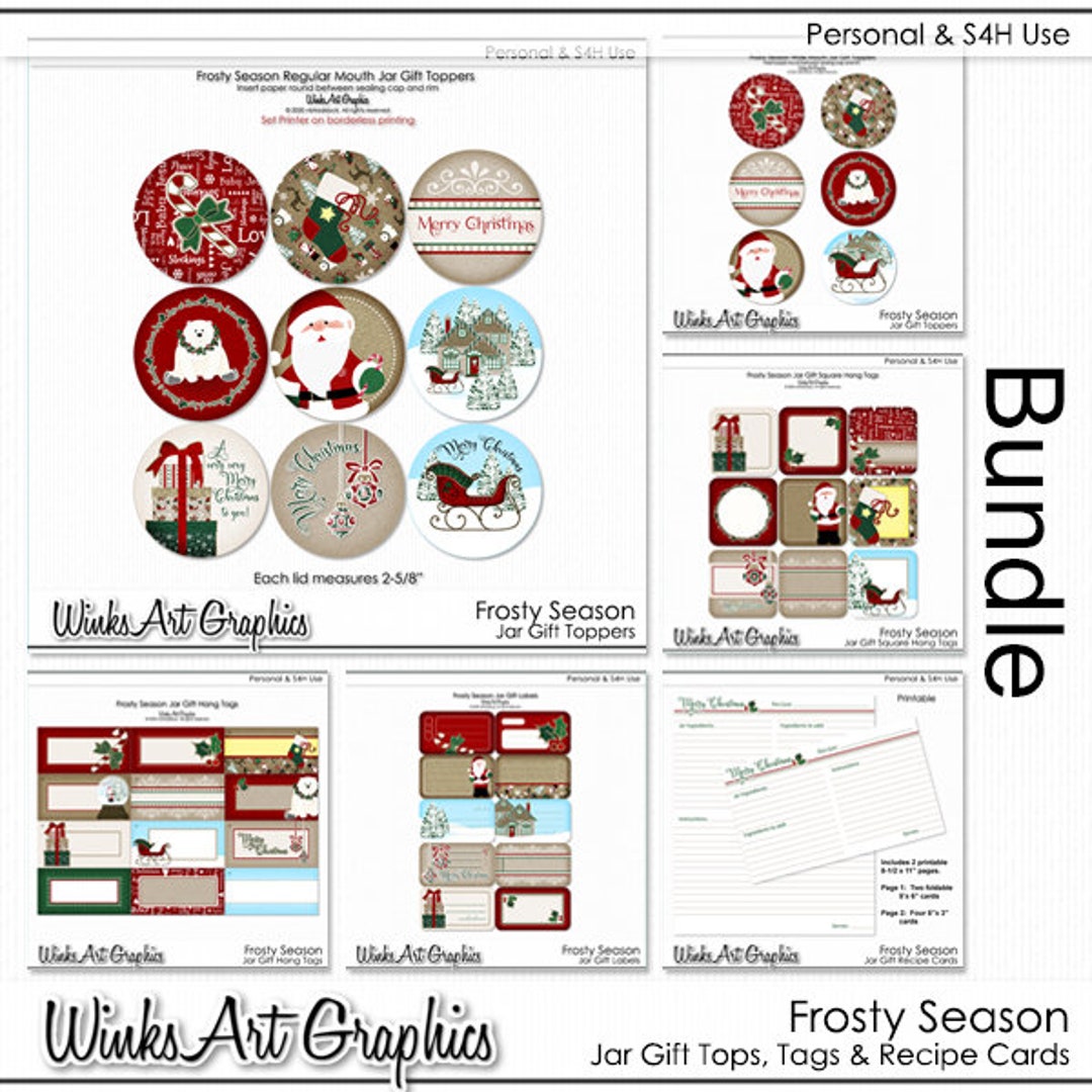 Frosty Season Printable Holiday Jar Gift Lid Toppers, Labels, Tags and ...