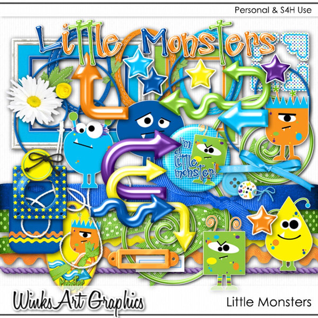 Little Monsters Digital Clip Art, Scrapbook Elements and Word Art - Etsy