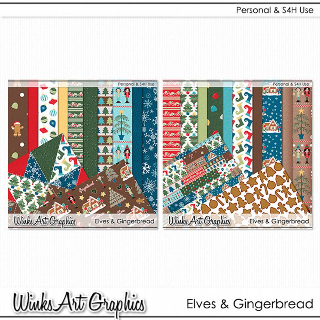 Elves & Gingerbread Digital Papers - Etsy