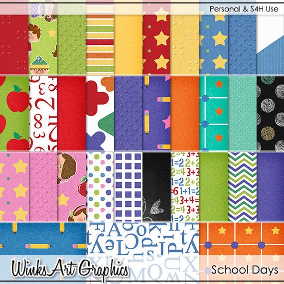 School Days Digital Scrapbook Papers | Etsy